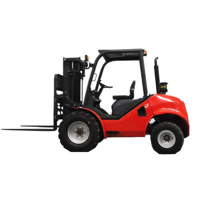 Masted Rough Terrain Forklift , Off Road 3 Ton Red Steel 4x4 Forklift